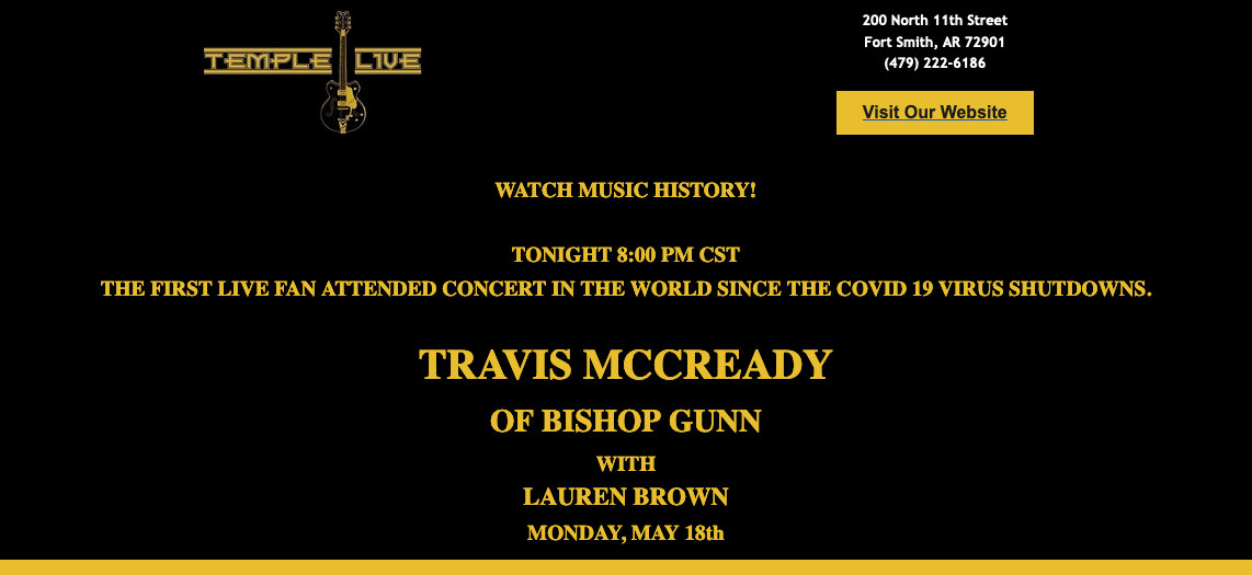 TempleLive To Livestream Tonight's Travis McCready Concert - Pollstar News