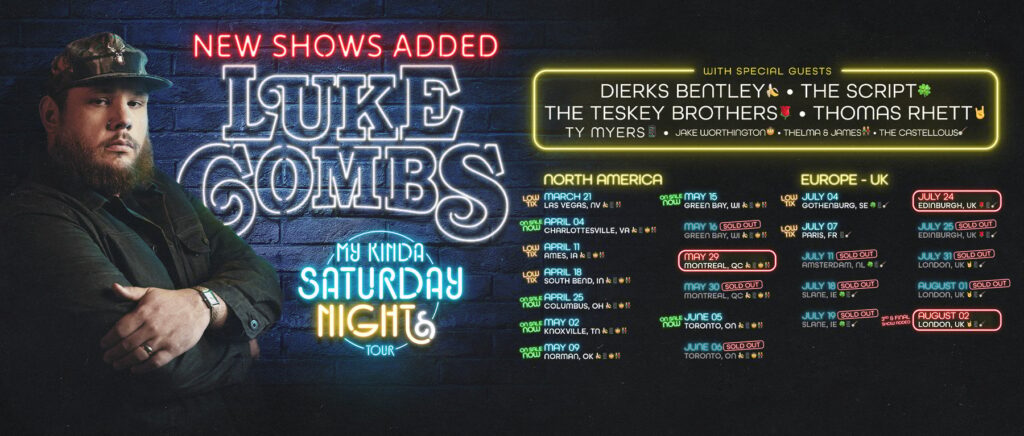 Luke Combs Extends ‘My Kinda Saturday Night’ With London, Scotland ...