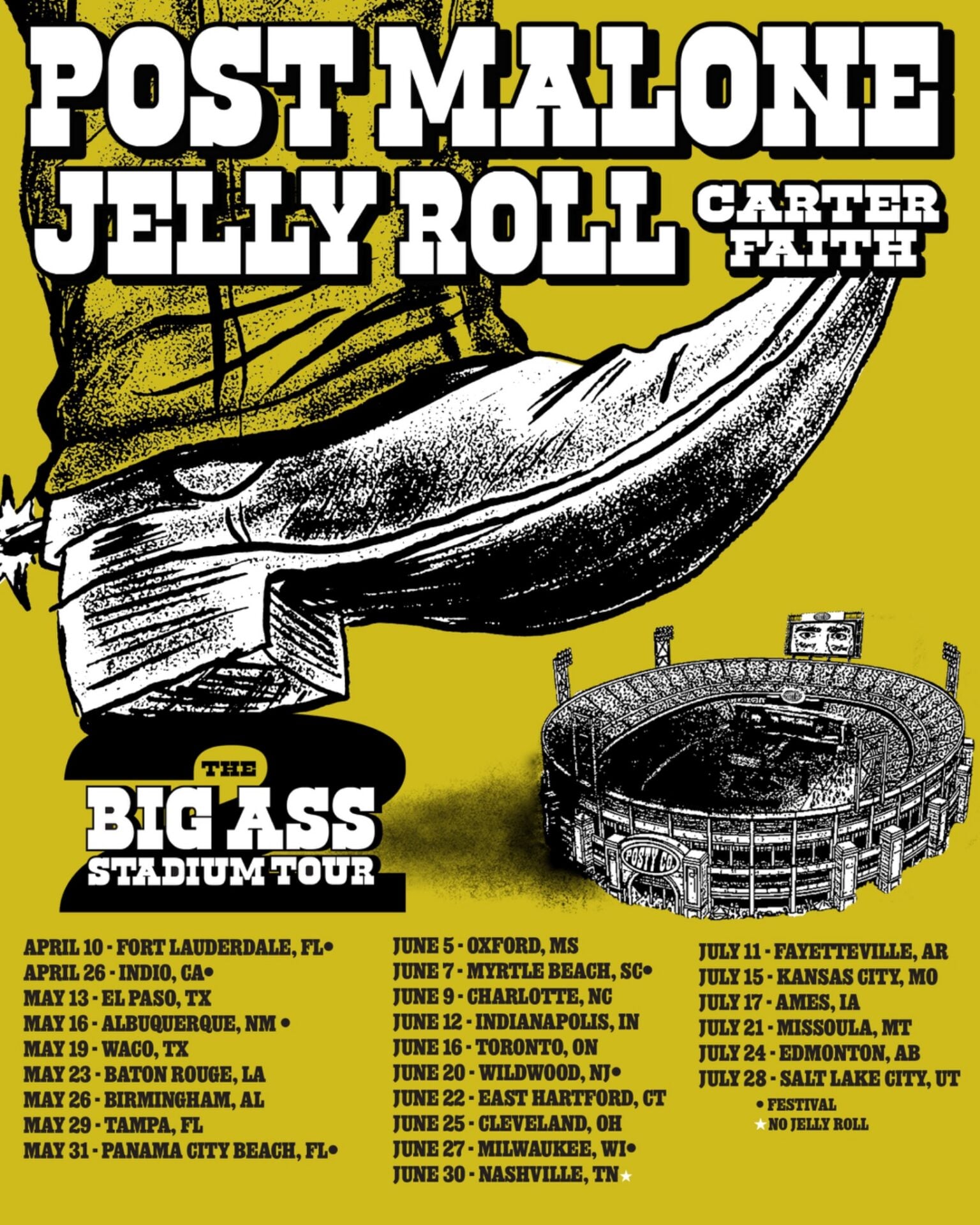 Post Malone & Jelly Roll Announce 'The Big Ass Stadium Tour: Part 2 ...